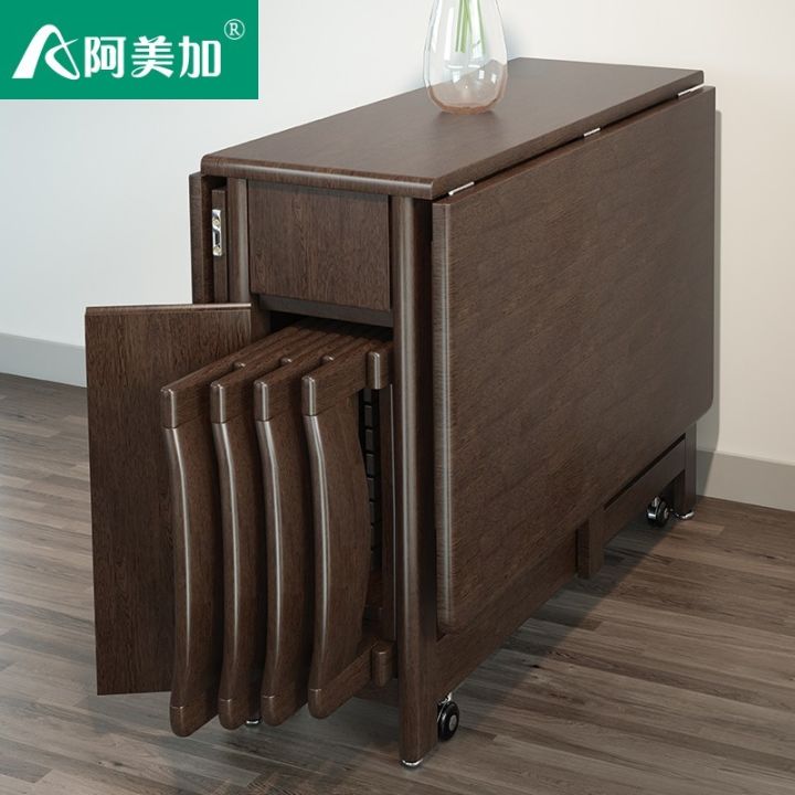 Walnut Solid Wood Foldable Dining Table Household Small Apartment Multi ...