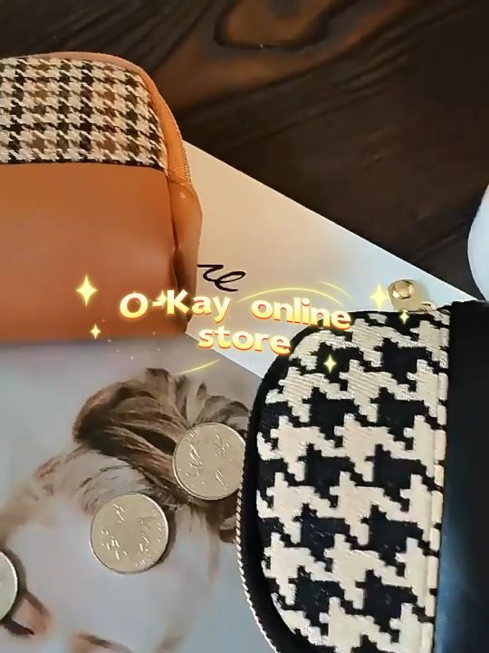 O-KAY Elegant Temperamental Canvas Houndstooth Double Layers Zipper ...