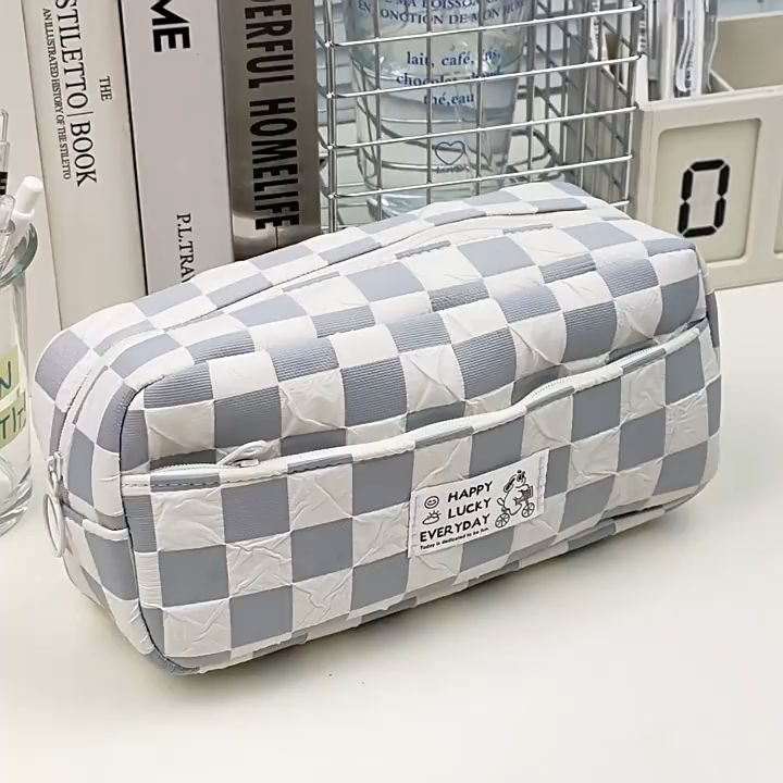 Hộp bút vải canvas sọc Caro túi bút doublle pen case siêu to đa năng ...