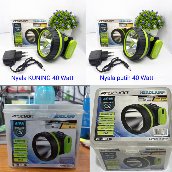 Senter LED kepala head lamp 40 watt kuning putih|PROCYON PHL-8695 tahan ...