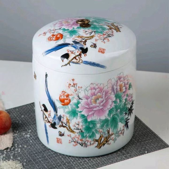 ceramic rice storage container Pot clay jar with lid cover porcelein ...