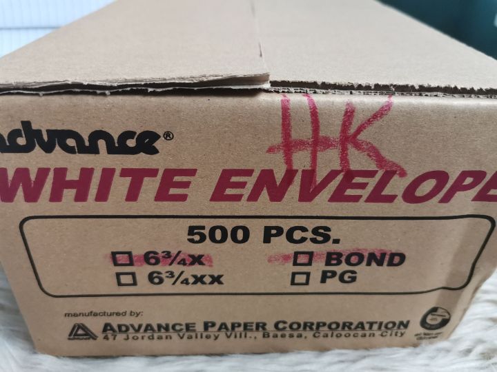Advance White Envelope bond SHORT AND LONG (6 3/4x) (10xx)500pcs ...
