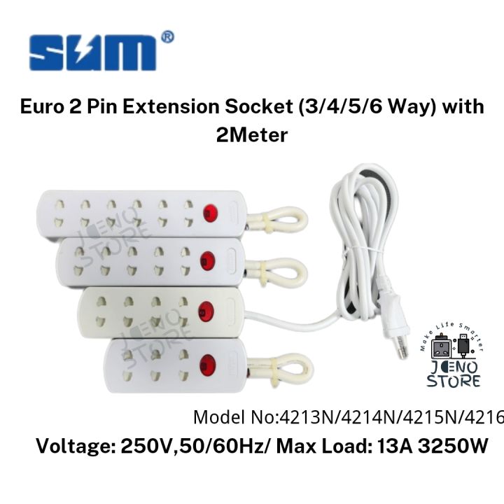 Sum 2 Pin Extension Socket 3way 4way 5way 6way Wtih 2 Meter 1 00mm Wire Lazada