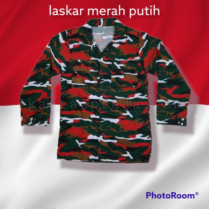 Baju kemeja laskar merah putih lengan panjang | Lazada Indonesia