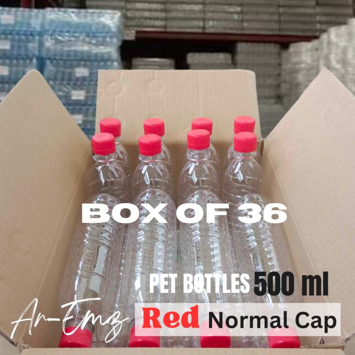 Ar-Emz Box of 36 (500 mL) Empty Clear Plastic Bottles With Red Normal ...