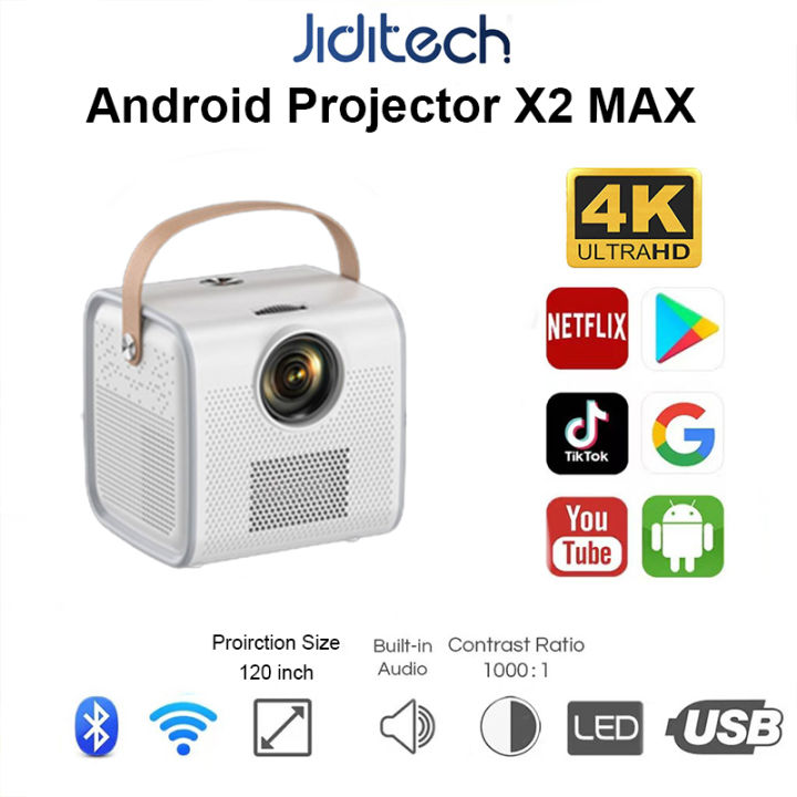 【Free Gift】Jiditech Smart X2 MAX Projector 1080P 4K Decode HD Android 9 ...