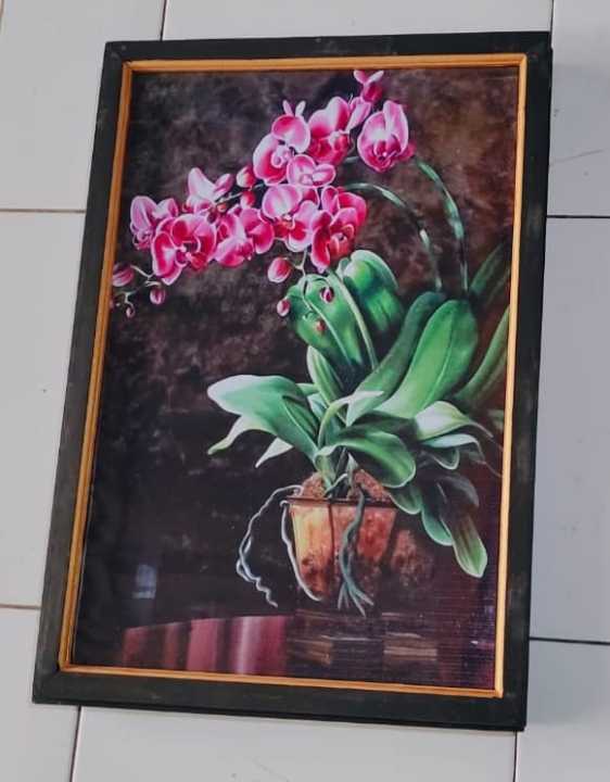 lukisan cetak bunga anggrek ungu plus bingkai ukuran 65×45 | Lazada ...