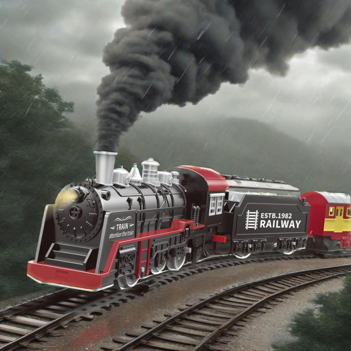 Electric Train Track Set with Lights Sound Retro Simulation Rail Car ...