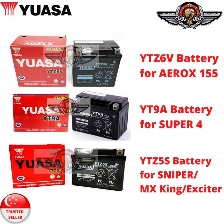 YUASA BATTERY YTZ6V AEROX/ YT9A SUPER 4/ YTZ5S SNIPER, MX King, Exciter ...