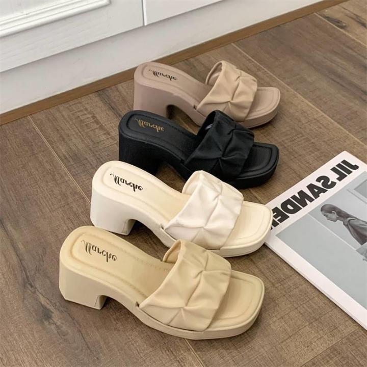 Thick Heel Slippers for Women Summer Outdoor Fashion High Heels Casual ...