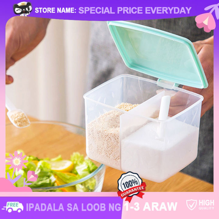2-in-One Seasoning Storage and Dispense Boxes with Spoons Lid Handle ...