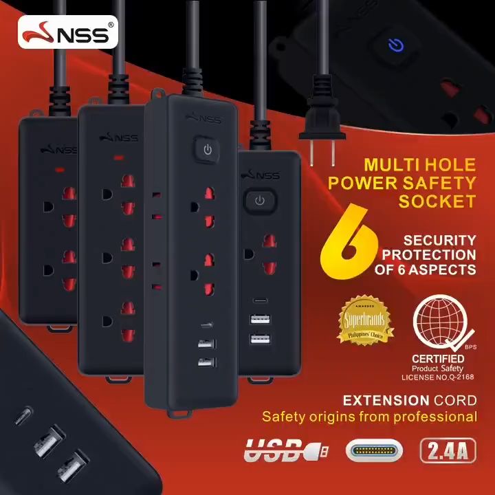 Heavy Duty Extension Cord With 4 Power Socket 2 USB Port 1 Type C Port ...