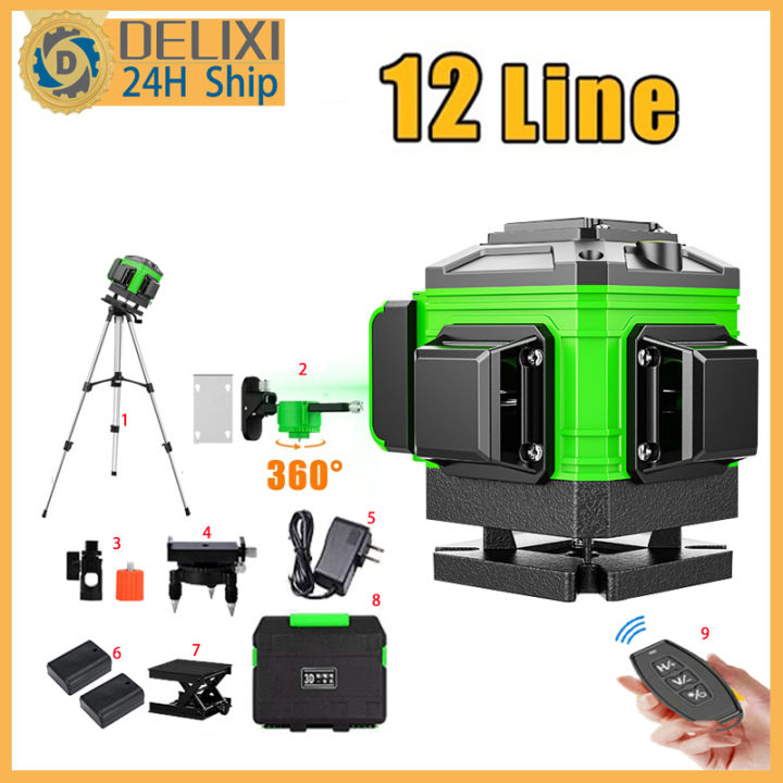 12/16 Line Laser Level Green Light Self-Leveling 360° Rotary Cross 4D ...