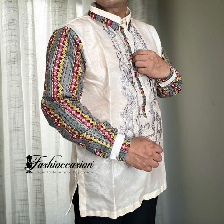 Barong Tagalog Modern Design Ethnic Sleeves w/ Embroidery Design ...