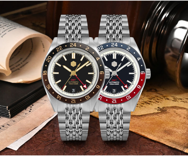 San Martin SN0116-G V4 New 39.5mm NH34 GMT Men Watch Bidirectional ...