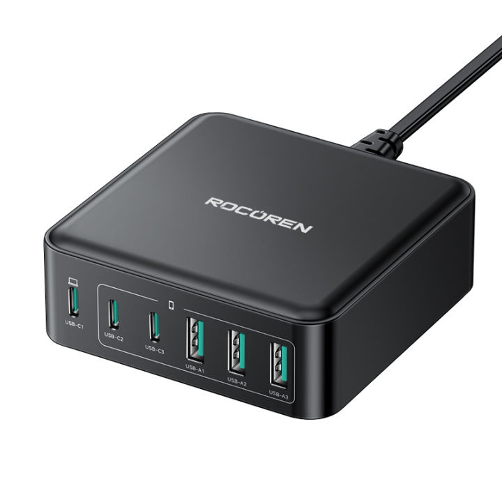 Rocoren PD 160W 6-Ports Smart Fast Desktop Charger 3C+3A USB Type C ...