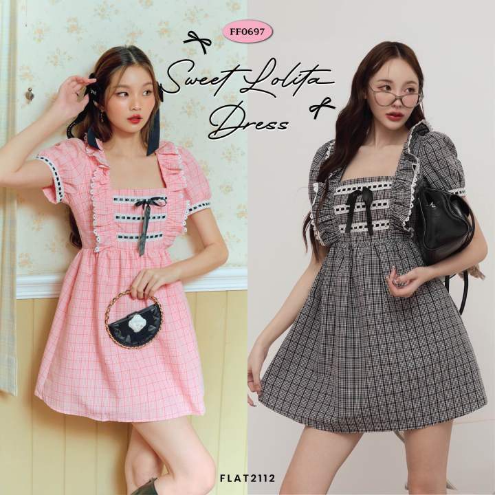 FLAT2112 FF0697 : SWEET LOLITA DRESS เดรสลายสก็อต | Lazada.co.th