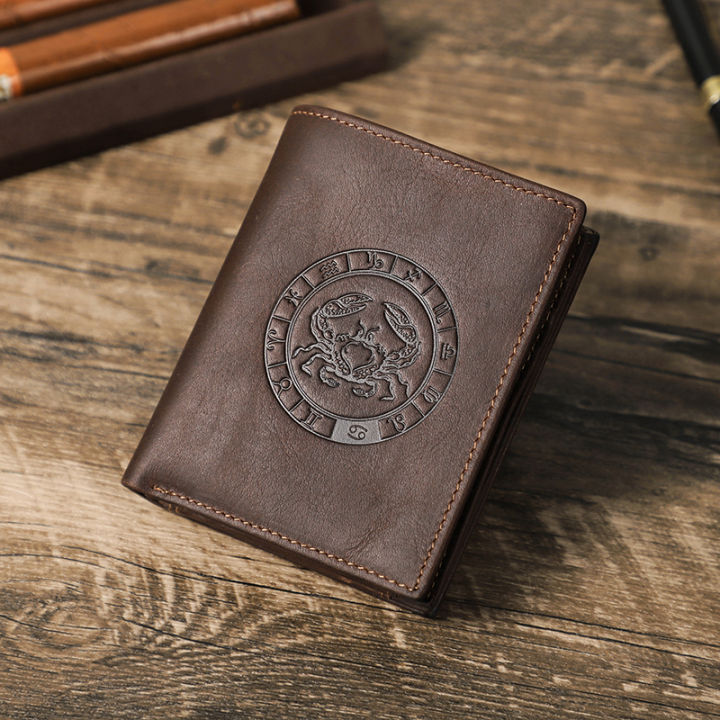 Hiram Men Genuine Leather Short Wallets 12 Constellations Embossing ...