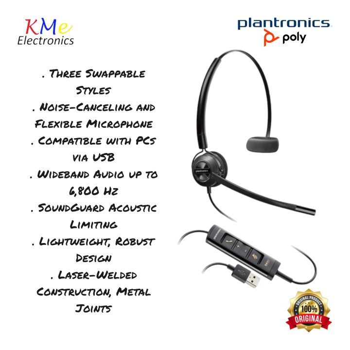 Original Plantronics Poly EncorePro HW545 USB Convertible Monaural ...