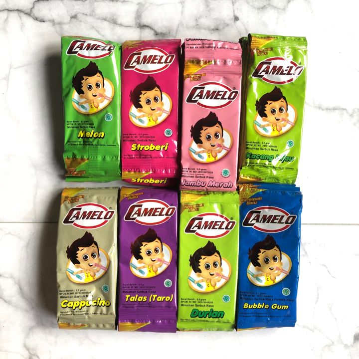 BAHAN ES SUNTIK CAMELO ISI 240 PCS BUBUK ES CAMELO 1 DUS MIX 19 RASA ...