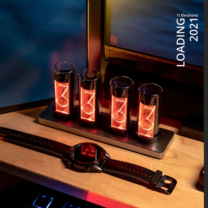 Digital Nixie Glow Tube Clock Metal Wood RGB Table Clock LED Silent ...