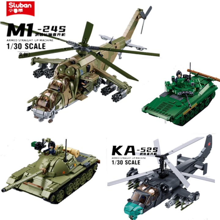 Sluban Military Tank Transport Helicopter Gunship Model Bricks Infantry ...