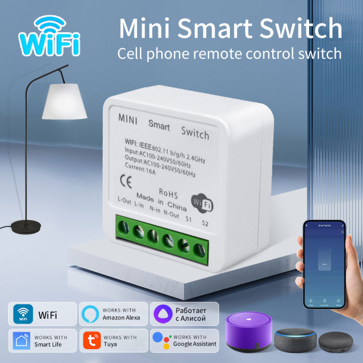 Mini WiFi Smart Switch 16A 100-240V Tuya Switches Module 2 Way Wireless Control Relay App Timer ...