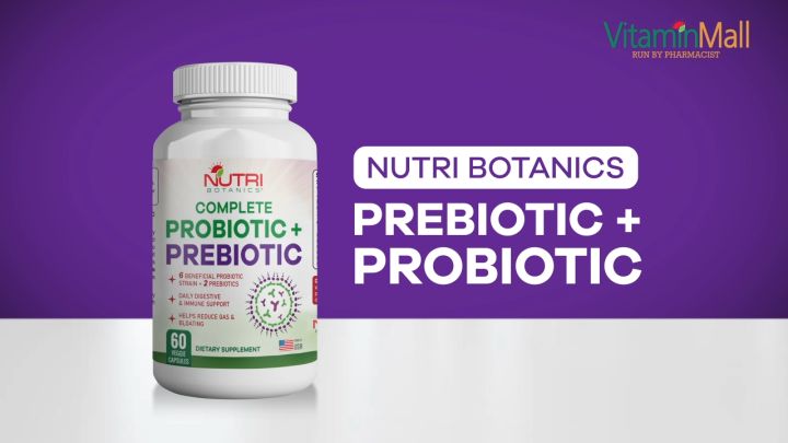 Nutri Botanics Prebiotic + Probiotic Supplement - 6 Probiotics + 2 Prebiotics - Digestive Health ...