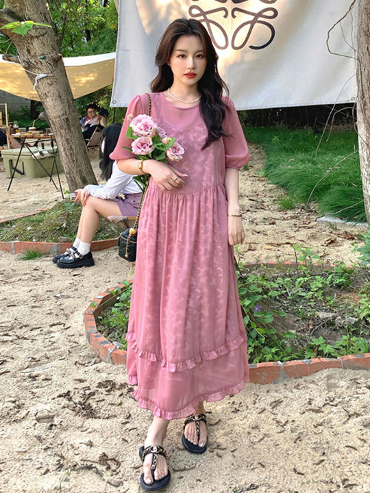 ชุดเดรสลายดอกไม้ Ogean สองชิ้นสำหรับผู้หญิงในช่วงฤดูร้อนปี 2025 ชุด ...