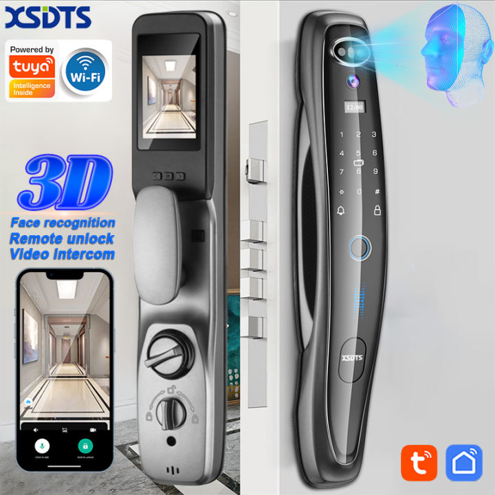 XSDTS Tuya Smart 3D Face Door Lock Security Face & Camera Monitor Intelligent Fingerprint ...