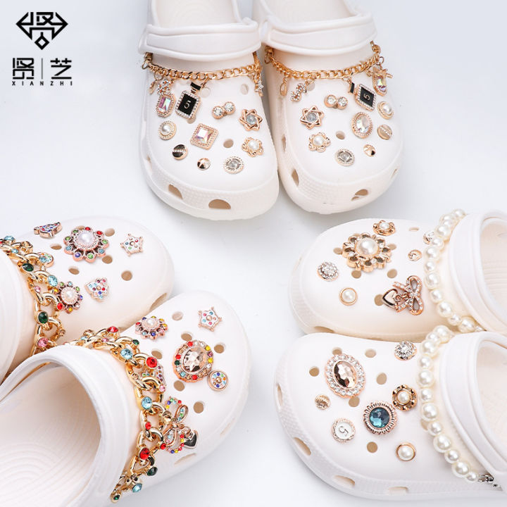 Colorful Luxury Crocs Charms Shoes Buckle Pearl Crystal Diamond Shoes ...