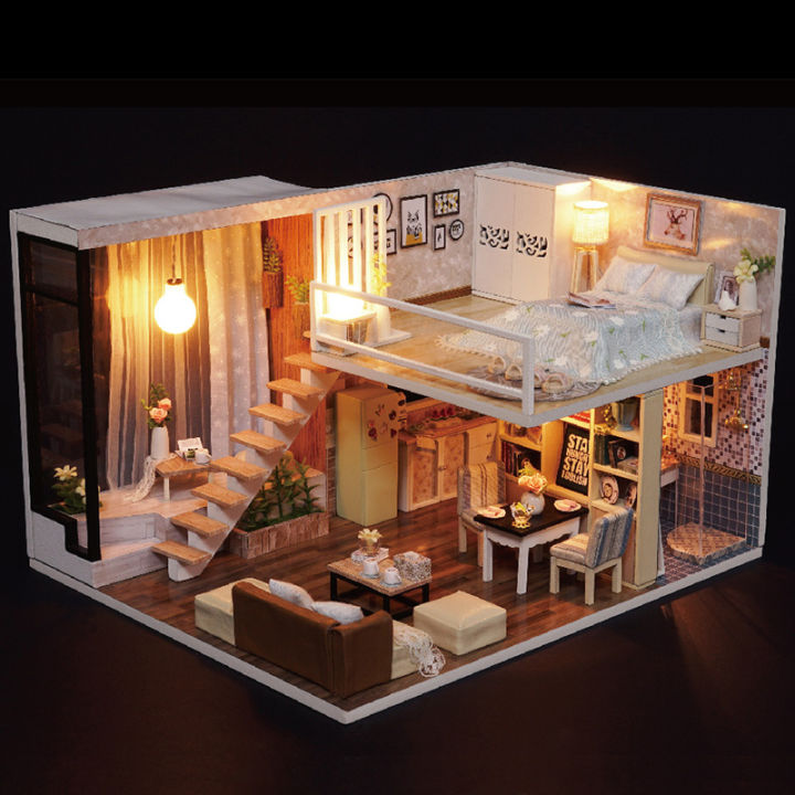 DIY Miniature Wooden House Model Creative Assembly Loft Villa Handmade ...