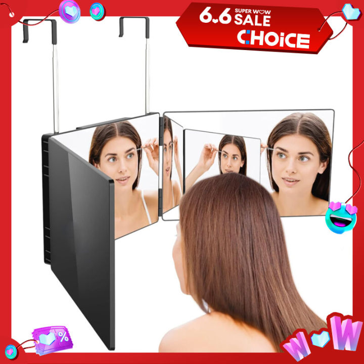 3 Way Compact Mirror for Self Hair Cutting Portable Trifold Cosmetic ...