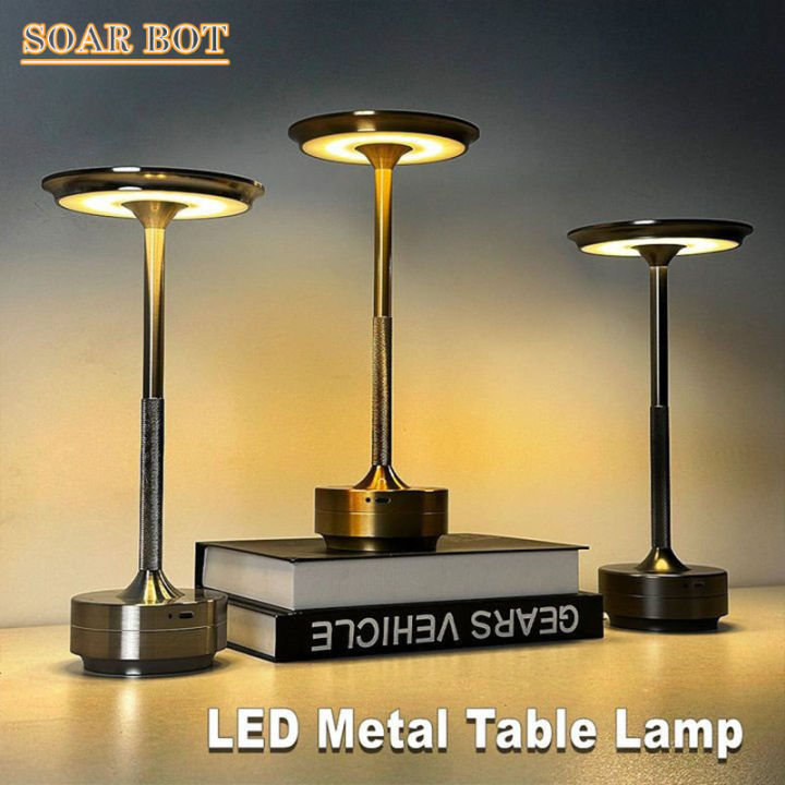 3-Color LED Metal Table Lamp USB Touch Control Dimmable Bedside ...