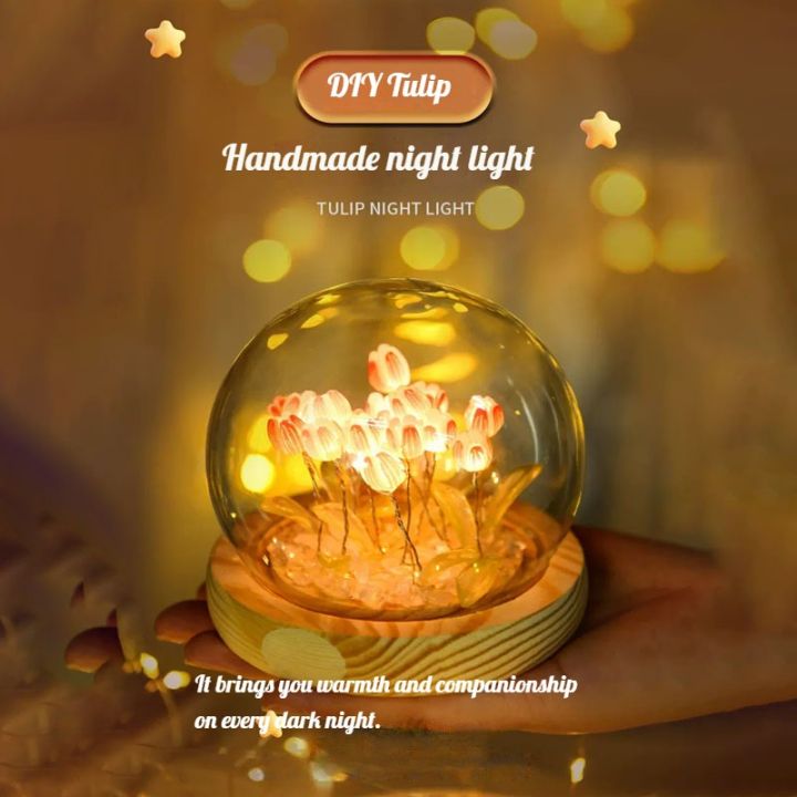 Tulip Night Light Battery Operated Tulip Flower Table Lamp DIY Simulation Tulip LED Nightlight ...
