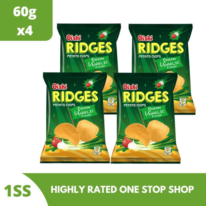 Oishi Ridges Potato Chips Onion & Garlic Flavor, 60g Set of 4 | Lazada PH