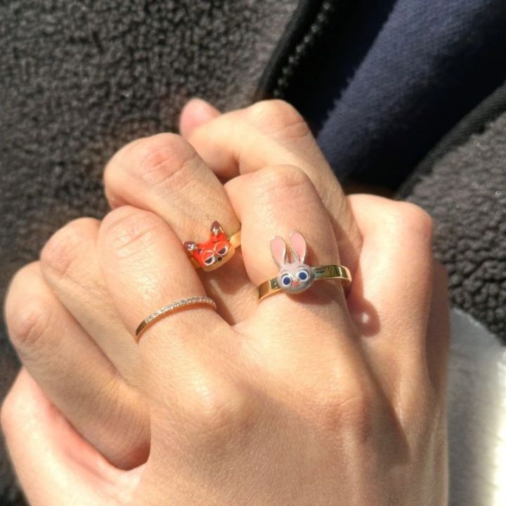 Zootopia 3D Head Portrait Ring Couple Rings Judy Fox Nick Open Ring ...