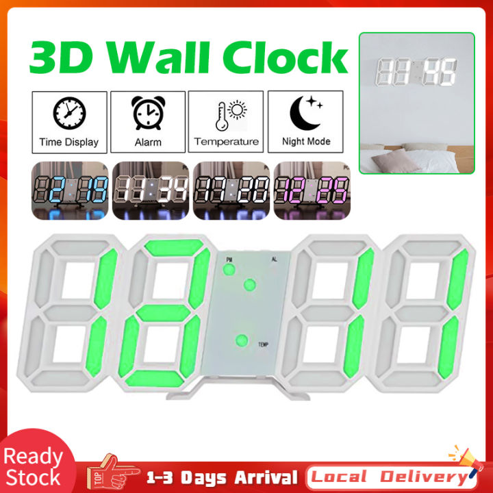 3D LED Digital Alarm Clock Table Desktop Wall Clock Date Time Display ...