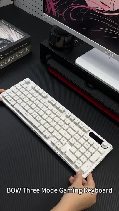 BOW RGB Backlight Gaming Keyboard Tri-mode Wired/Wireless Rechargeable ...