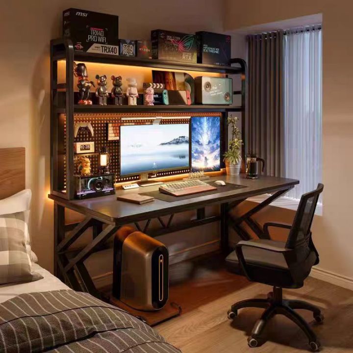 Computer Table With Pegboard 140cm Home Office Desk With Bookshelf ...