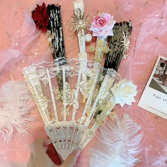 【COSER 77】พัดจีน*พัด* Lolita พัดลมพับ Lo Fan hanang พับภาพสีขาวทองแกว่ง ...
