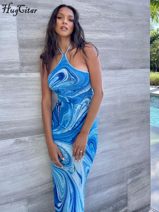 Hugcitar 2024 Spring Tie Dye Halter Sleeveless Backless Bandage Slit ... Hugcitar 2024 Spring Tie Dye Halter Sleeveless Backless Bandage Slit ...