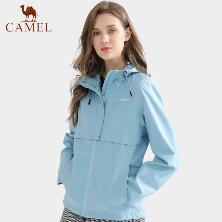 Camel outdoor women's waterproof hiking jacket single layer windproof ...