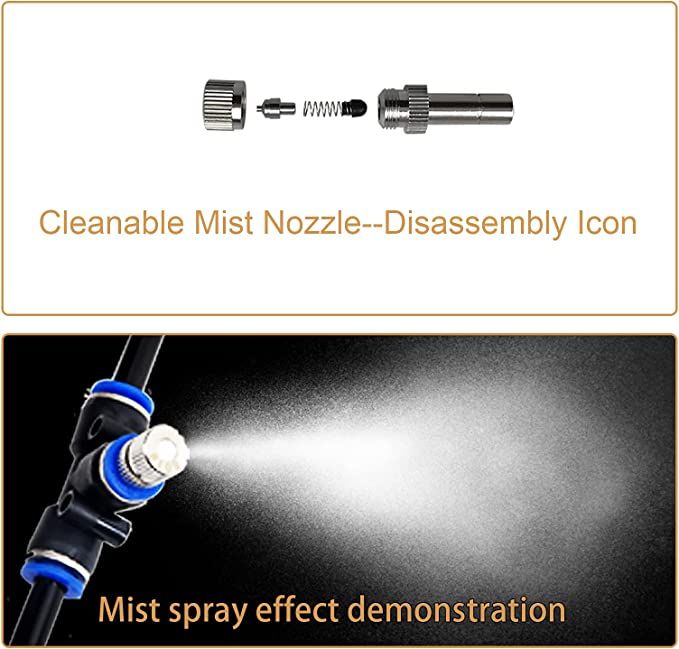 10Set Mist Nozzle 6mm T-Slip-Lock Connector 0.1 to 0.8mm Low pressure System Kit 6mm Atomization ...
