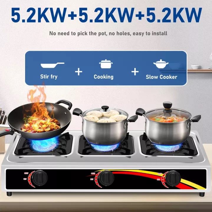 JARD 5 star feedback🌟5.2KW Stainless Steel Three Burner Gas Stove Home ...
