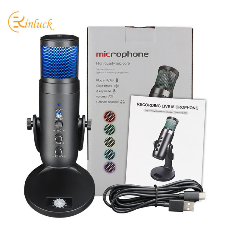 LED Condenser Microphone for Computer USB PC Microphone Mic Stand POP ...