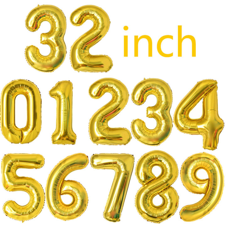 32 Inch Gold Number Balloon 0-9,Foil Mylar Large Number Balloon for Birthday Party,Wedding ...