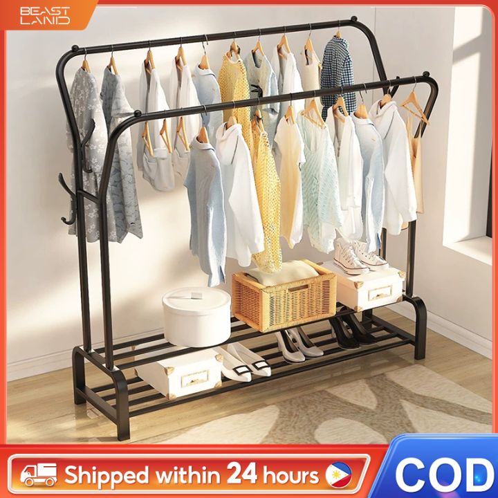 Floor-Standing Clothes Rack Bedroom Clothes Hanger Heavy Duty Double ...