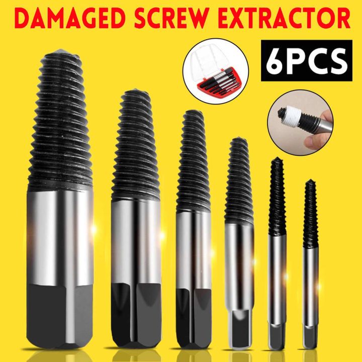 【6pcs/SET】 Broken Bolt Screw Extractor Remover Set Easy Out Drill Bits ...