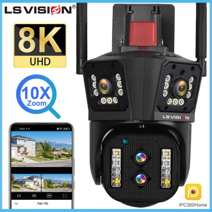 LS VISION 8K 16MP Three Lens WIFI CCTV Camera 12MP 10X Hybrid Optical Zoom Outdoor Waterproof ...